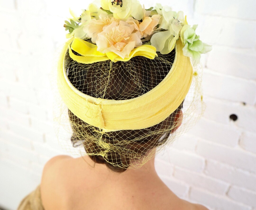 1950s Yellow Flower Hat | 50s Yellow Chiffon Ring Hat - Etsy