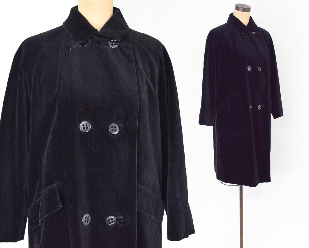 1960s Black Velvet Coat 60s Black Double Breasted Coat - Etsy