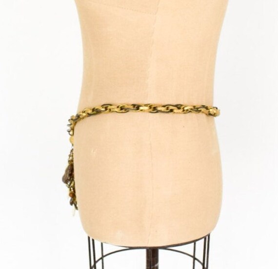 1970s Bronze Chain Belt | 70s Glass & Stone Brass Bel… - Gem