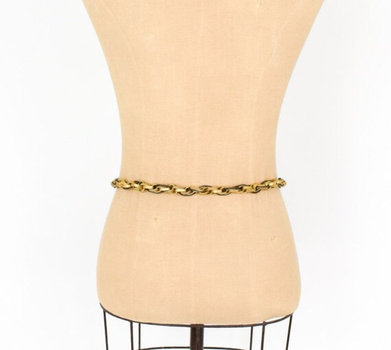 1970s Bronze Chain Belt | 70s Glass & Stone Brass Bel… - Gem