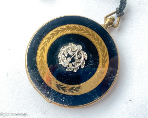 1940s Black Compact | 40s Black & Gold Compact - Gem