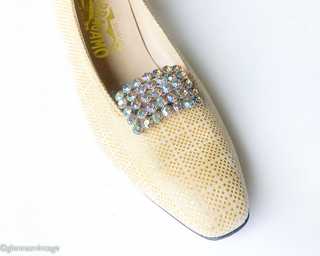 1950s Rhinestone Shoe Clips | Aurora Borealis Metal Shoe Clip - Etsy