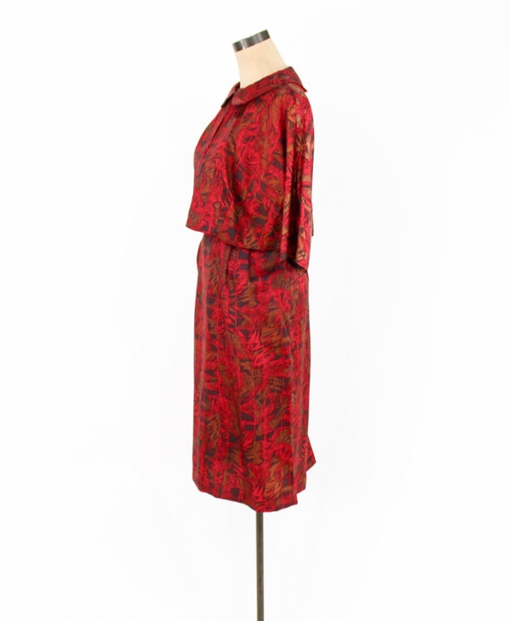 1950s Red Tiki Print Dress & Jacket Set | 50s Red She… - Gem