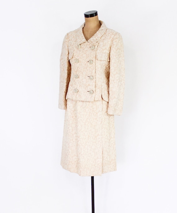 1960s Beige Double Breasted Brocade Suit | 60s Beige … - Gem