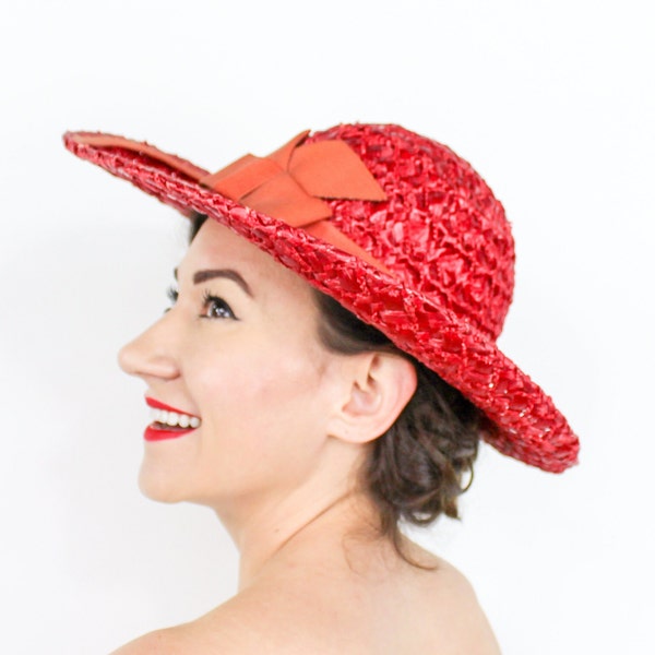Red Straw Hat - Etsy