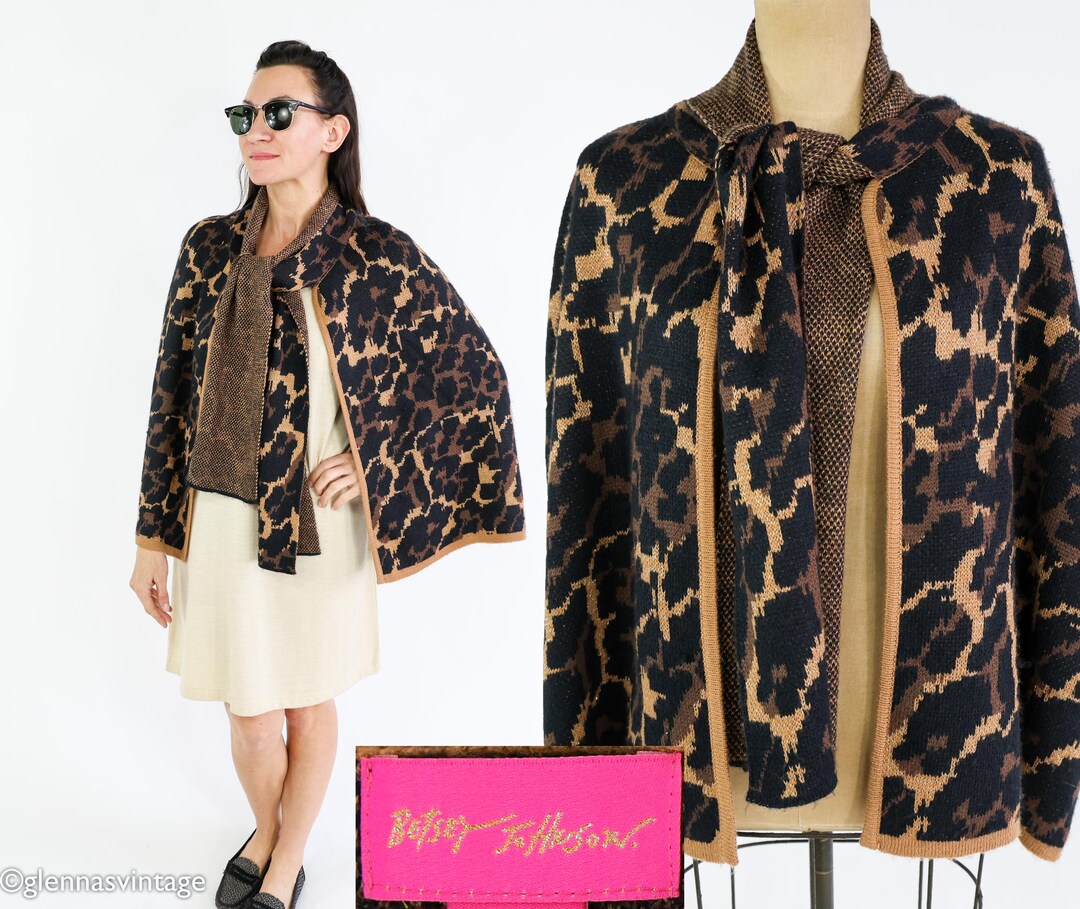 2000s Leopard Sweater Cape | 1990s Animal Print Knit Shrug | Betsey ...