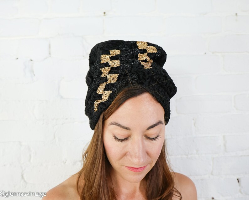 1940s Black Persian Lamb High Crown Hat | Vintage Black & Gold Fur ...