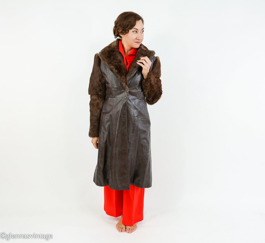 1970s Brown Leather Coat | 70s Brown Rabbit Genuine Leather Coat | Hippie | Boho | Marcio ...
