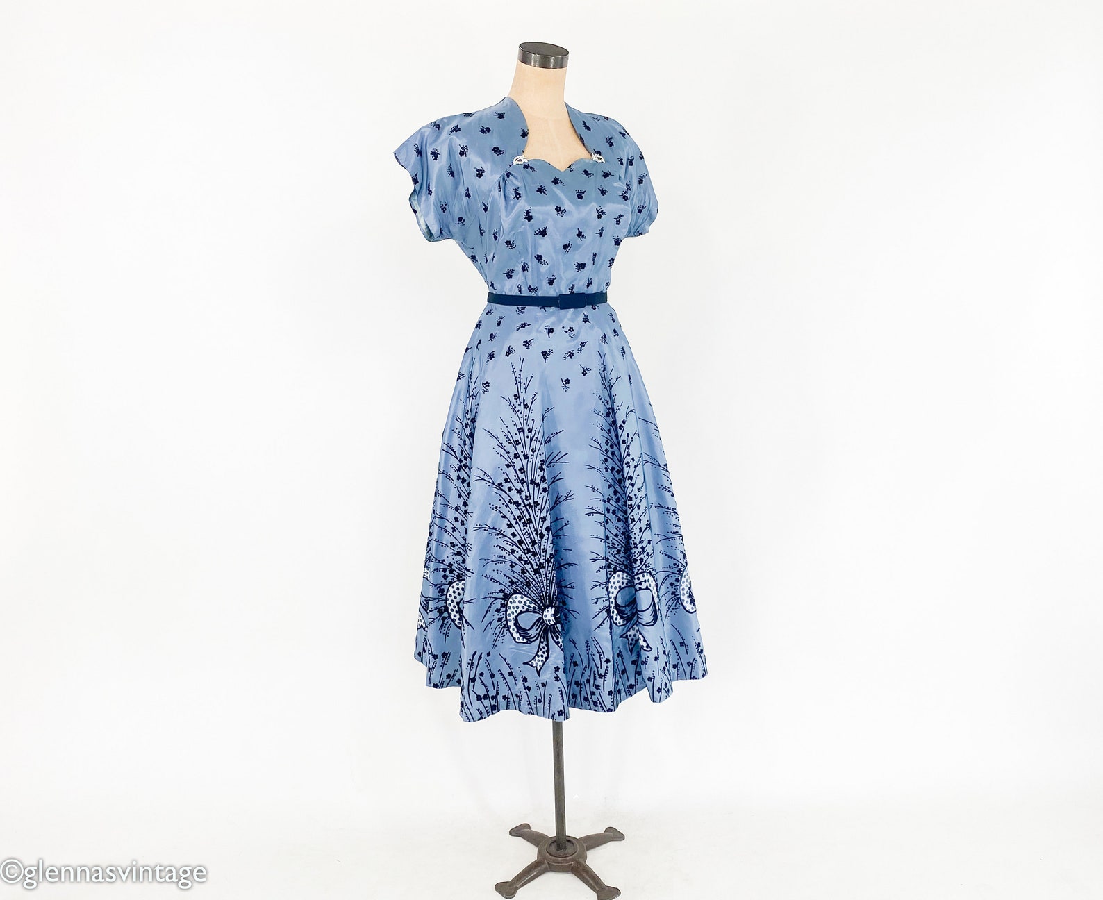 1940s Blue Taffeta Cocktail Dress 40s Steel Blue Border - Etsy