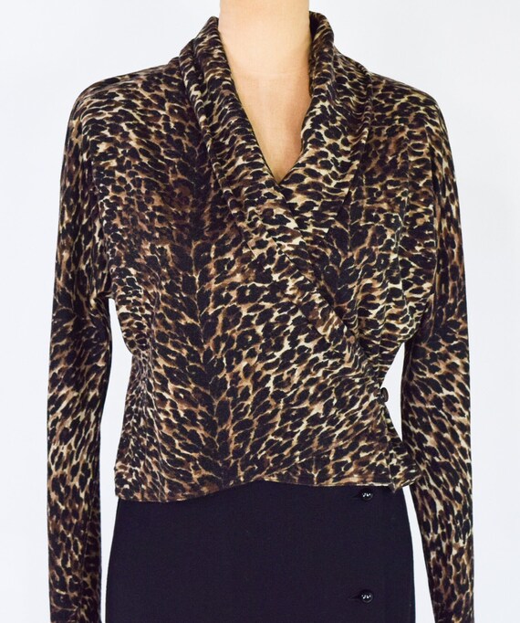 1980s Animal Print Top | 80s Leopard Print Wrap Top |… - Gem