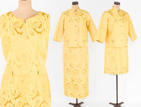 1960s Gold Brocade Evening Suit | 60s Yellow 4 Piece … - Gem