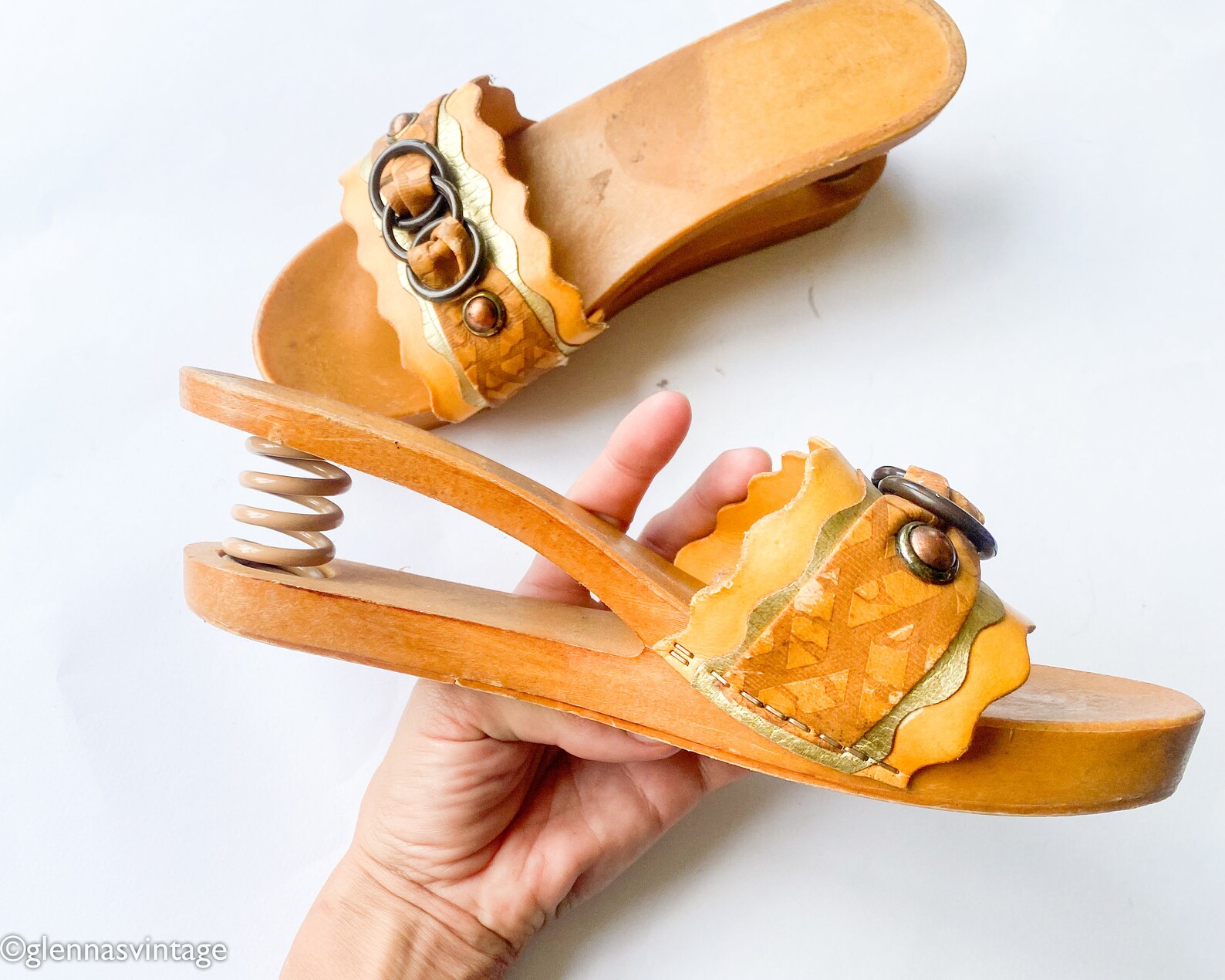 1970s Vintage Wooden Sandals | 70s Wood Wedge Slides | 70s Wood Spring ...