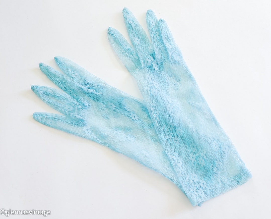 1950s Blue Lace Gloves 50s Turquoise Blue Lace Gloves Turquoise Nylon ...