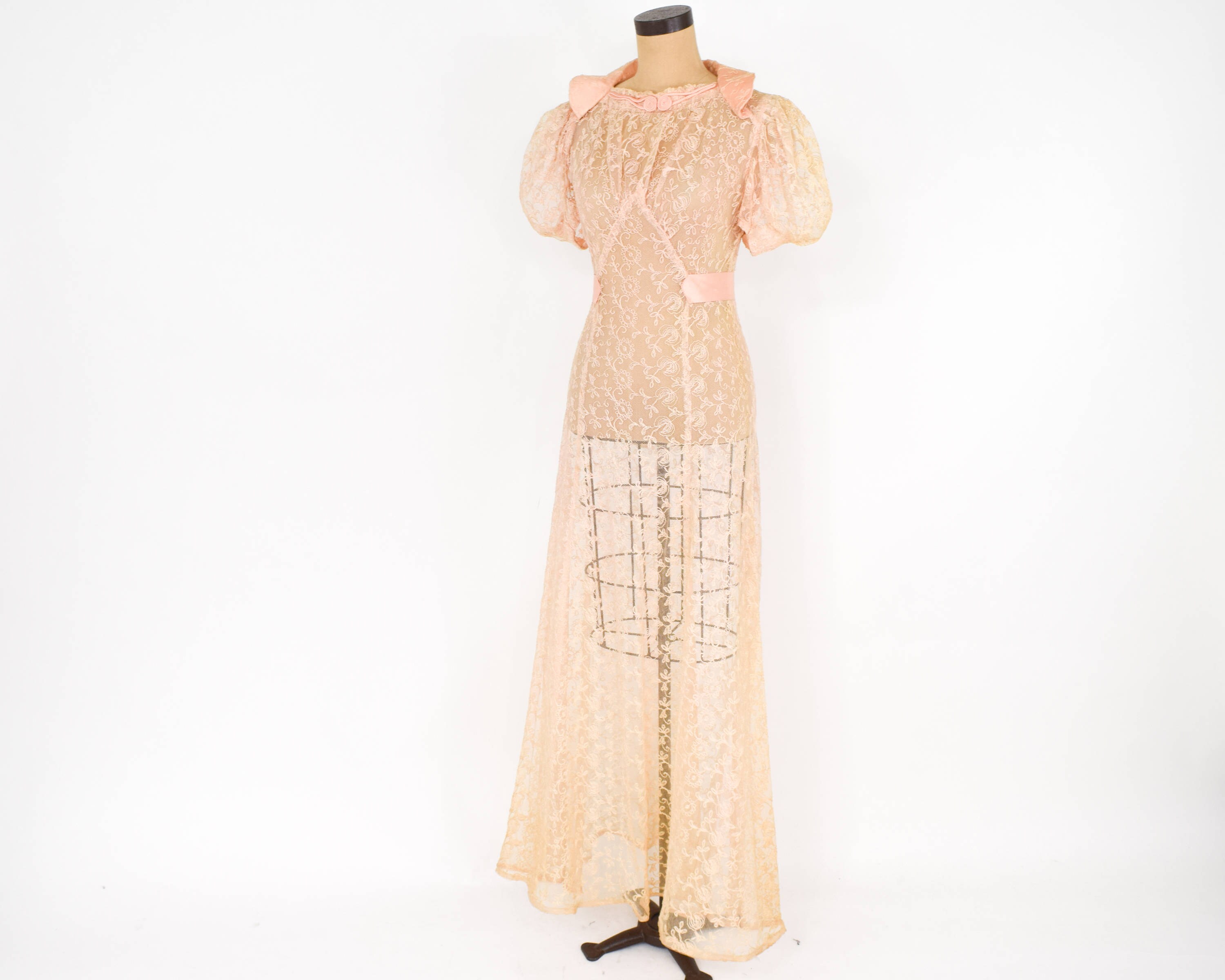 1930s Beige Lace Evening Gown 30s Blush Pink Sheer Floral | Etsy