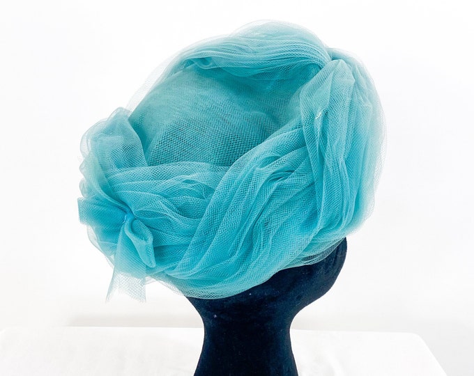 1960s Blue Tulle Hat Turquoise Blue Tulle Netting Hat Lonette - Etsy
