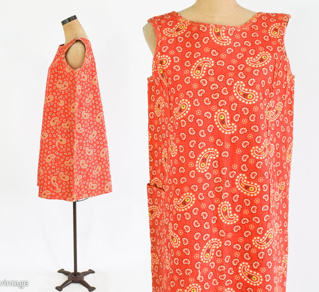 1960s Paper Caper Dress | 60s Red Paisley Paper Shift | Mod Shift Paper ...