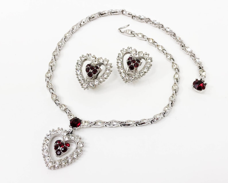 Bogoff 1960s Rhinestone Heart Necklace & Earrings 60s - Etsy