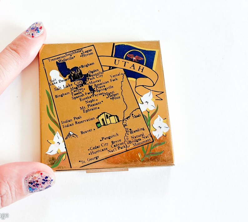 1960s Elgin Gold Compact | Vintage Utah Map Compact - Etsy