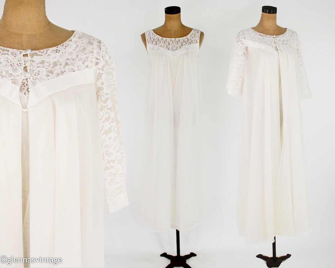 1960s White Peignoir Set 60s White Nylon & Lace Peignoir Wedding Night ...