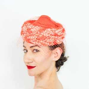 1950s Orange Straw Hat | 50s Orange Pillbox Hat - Etsy