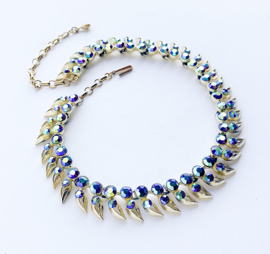Kramer | 1950s Rhinestone Necklace | 50s Aurora Borealis Necklace ...