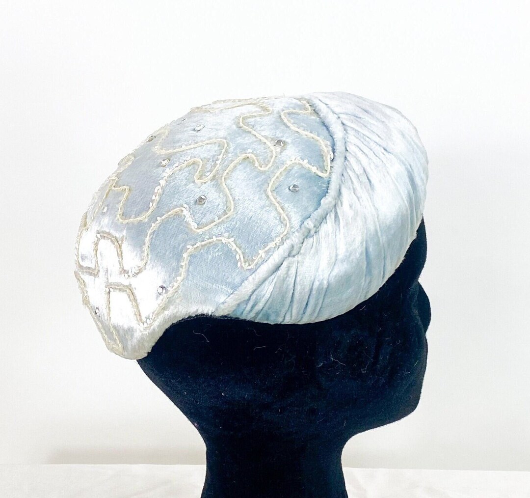 1950s Blue Velvet Sequin Hat | 50s Pale Blue Velvet Hat | Adele Claire ...
