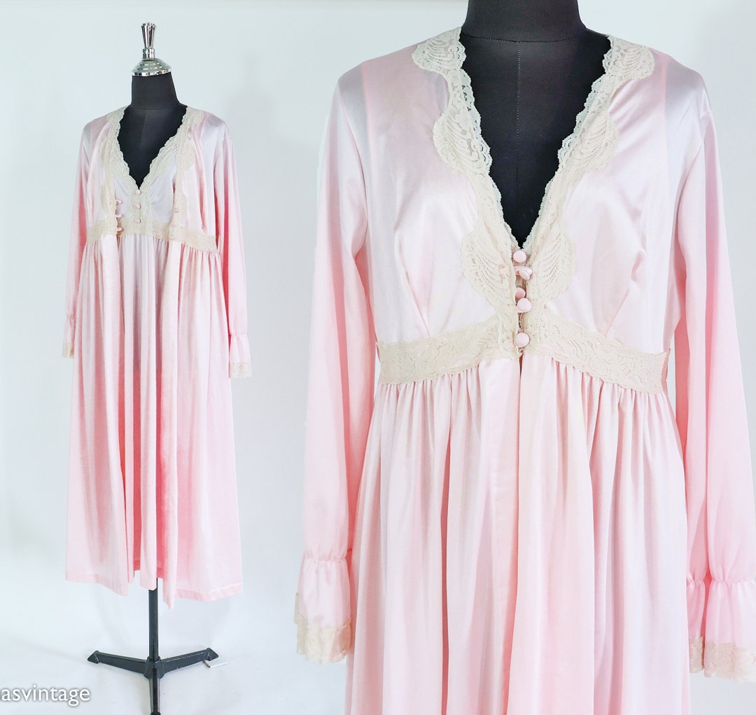 1970s Pink Peignoir Set 70s Pale Pink Gown & Robe Val Mode Medium - Etsy