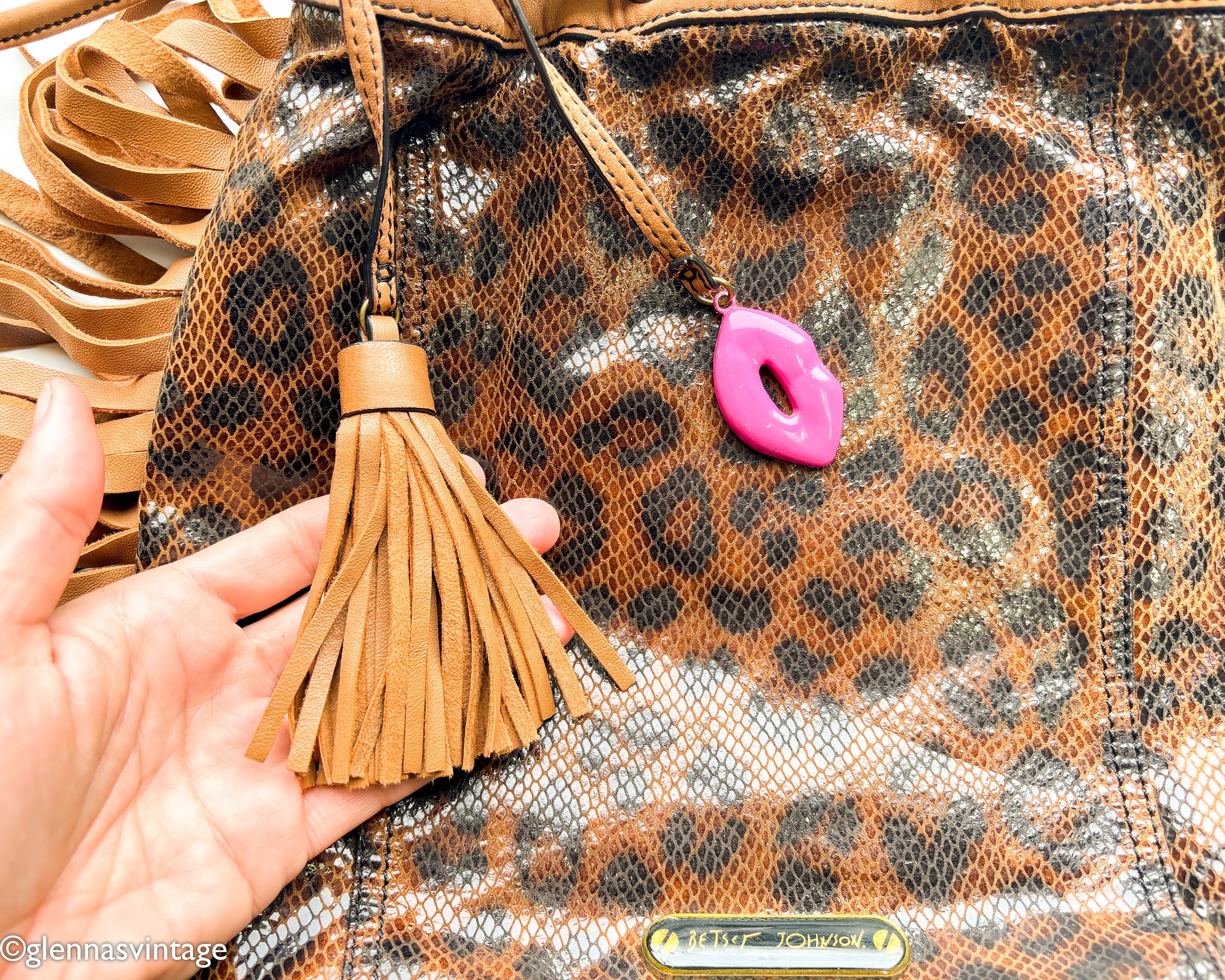 1990s Cheetah Leather Shoulder Bag | Brown Animal Print Pouch Bag ...