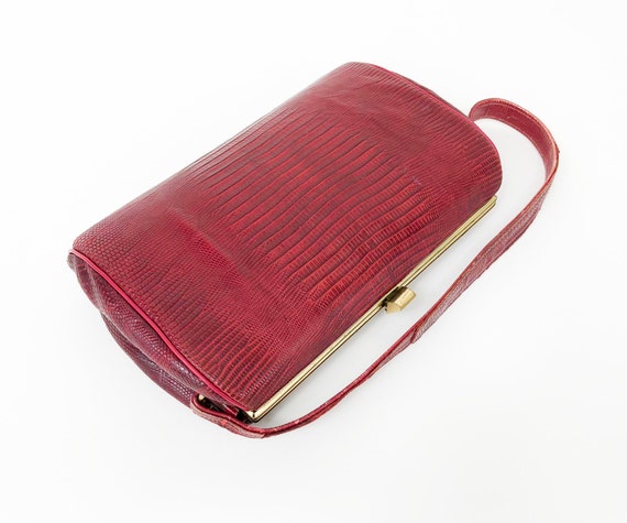 1940s Red Lizard Handbag 40s Dark Red Lizard Leather Purse | Etsy