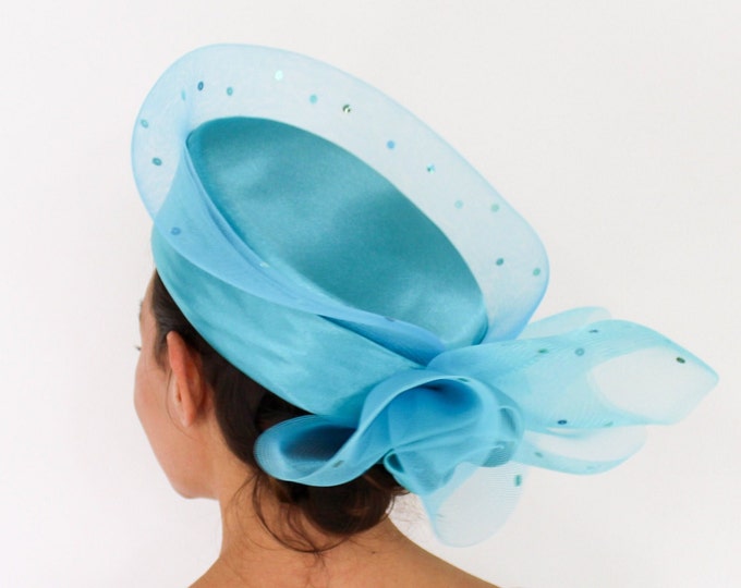 1980s Turquoise Blue Sequin Hat | 80s Bright Blue Turquoise Hat ...