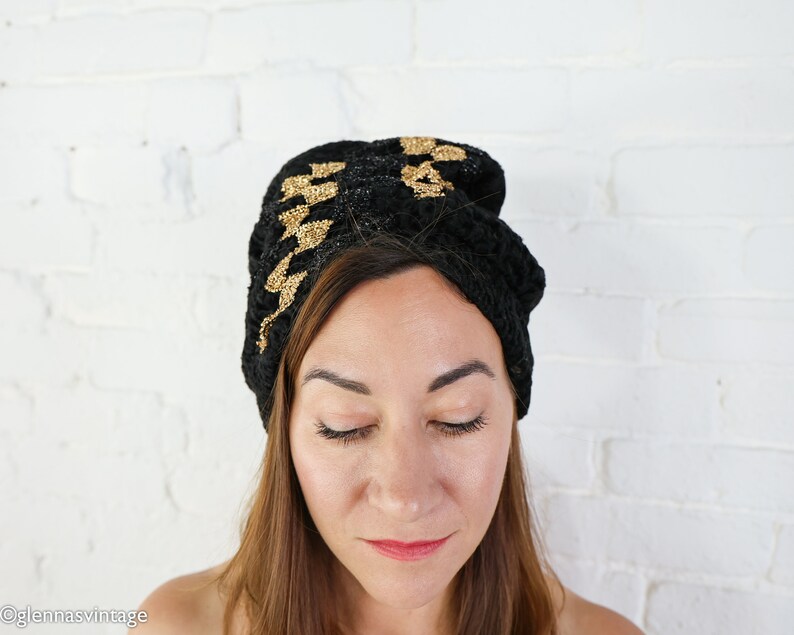 1940s Black Persian Lamb High Crown Hat | Vintage Black & Gold Fur ...