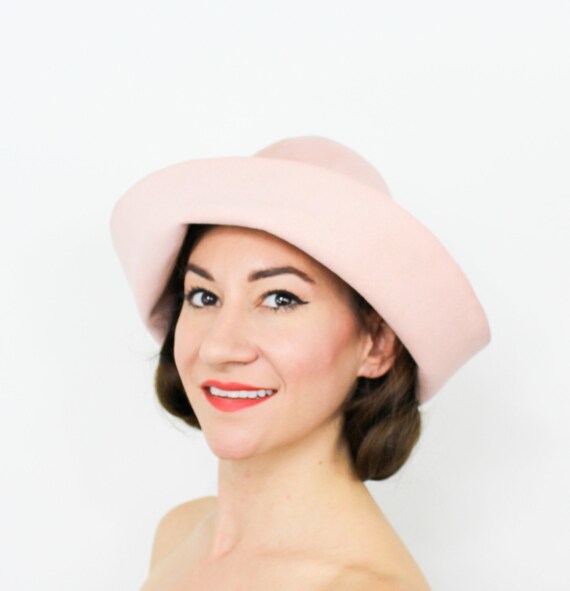 1980s Pink Wool Felt Hat | 80s Pink Wool Hat | Pink W… - Gem