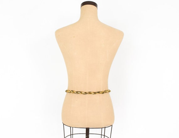 1970s Bronze Chain Belt | 70s Glass & Stone Brass Bel… - Gem