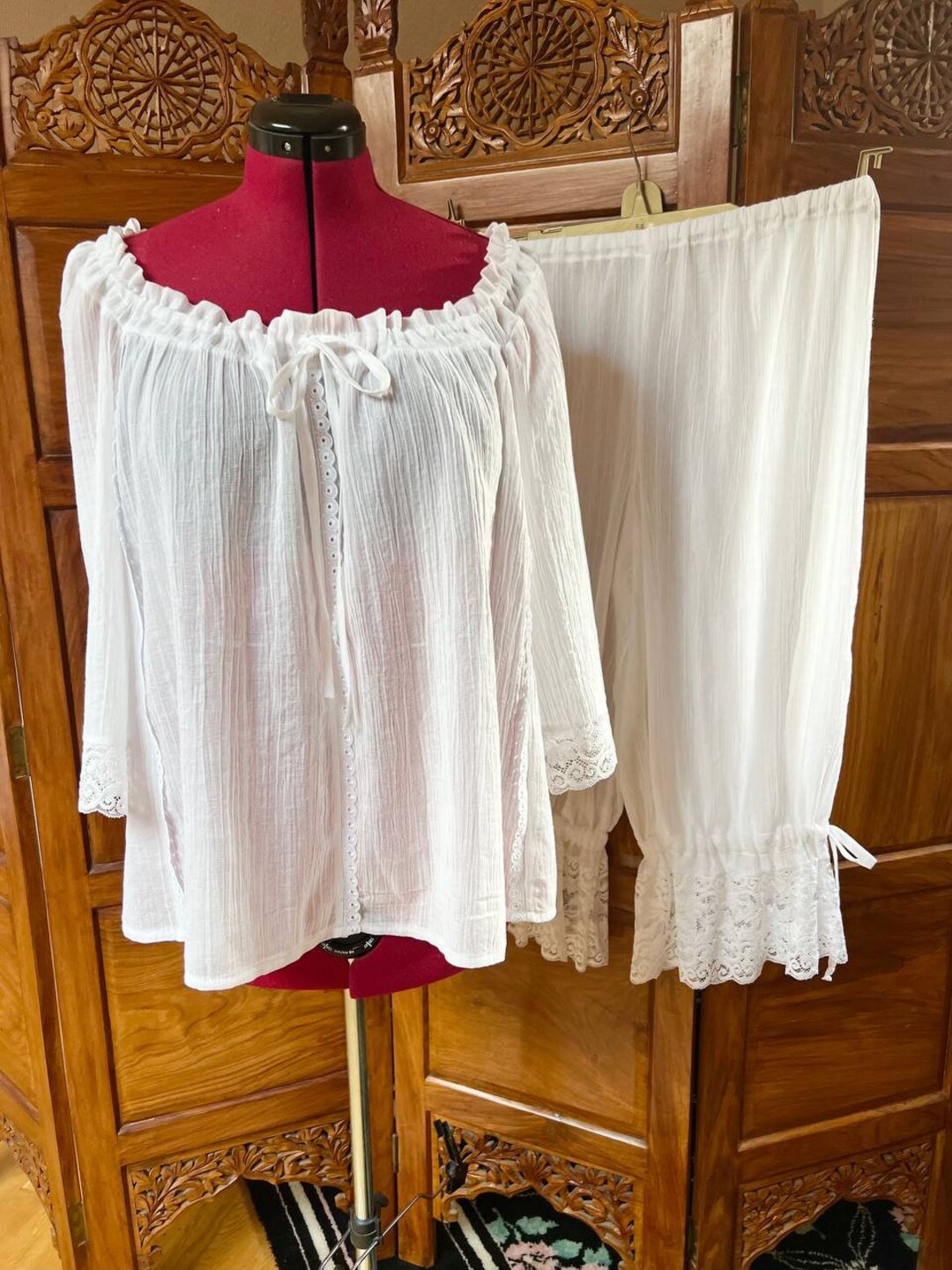 Pajamas Boudoir Style White Set Delicate Cotton Lingerie Women's ...