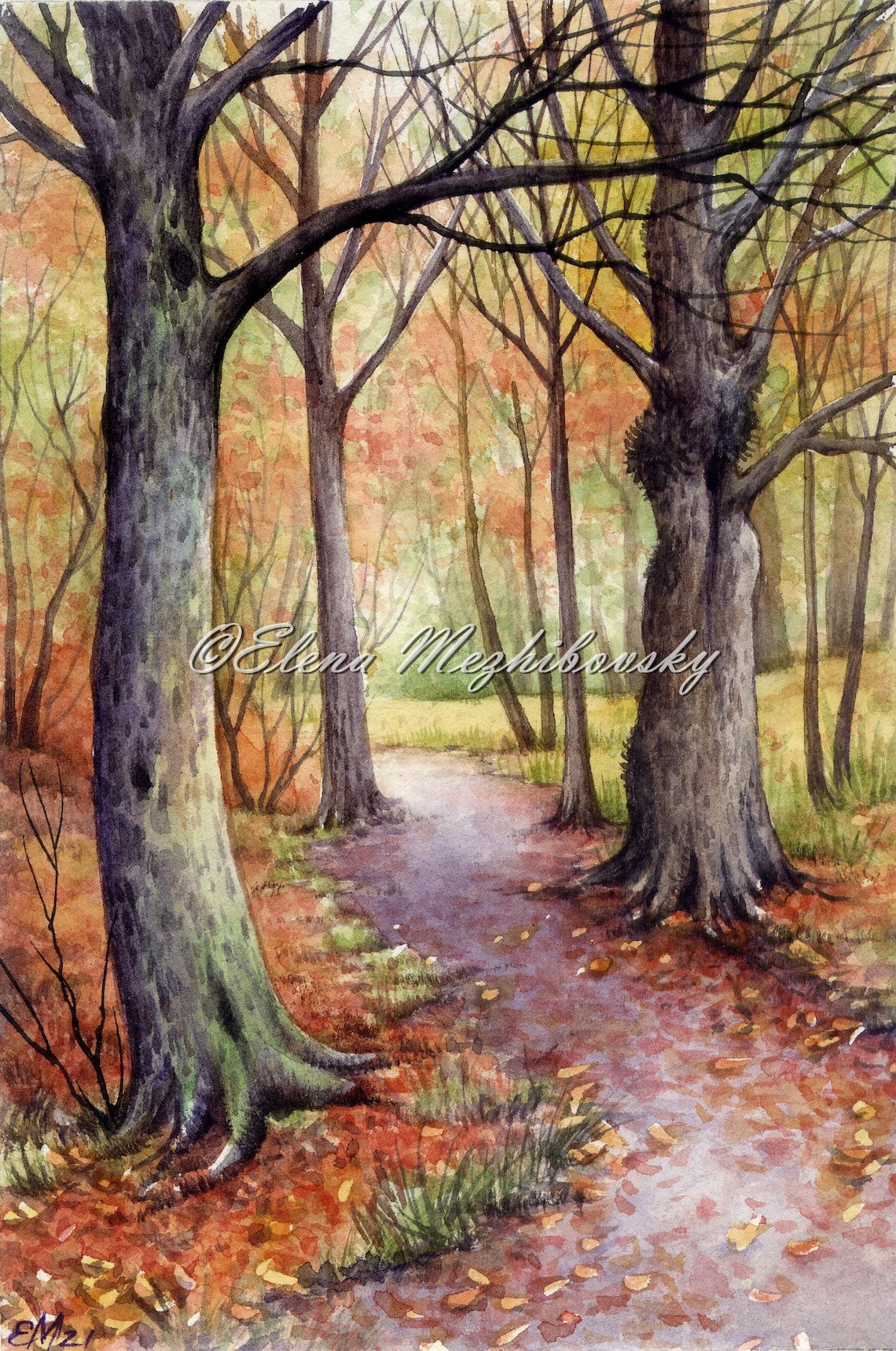 Landscape Original Watercolor Miniature Painting Fall Matted | Etsy