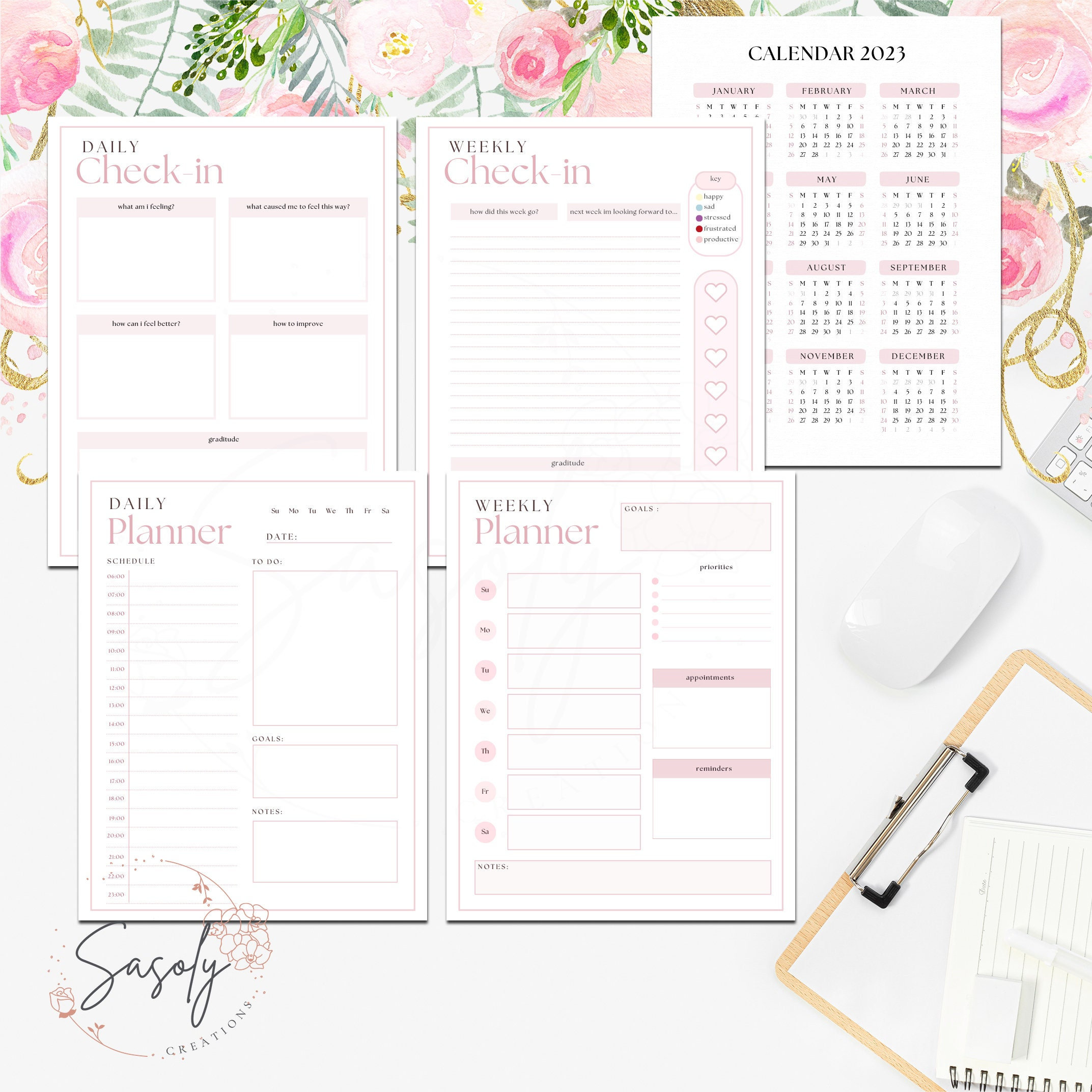 2023 Daily and Weekly Planner and Check-in Journal | Daily Planner ...
