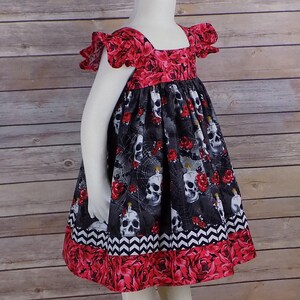 Girls Skull Dress, Girls Halloween Dress, Dress With Red Roses, Day of ...