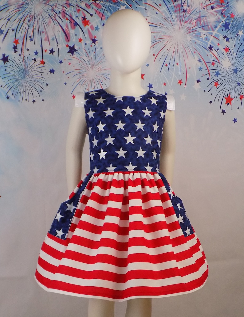 Girls Flag Dress Blue Star Dress Patriotic Pageant Red | Etsy