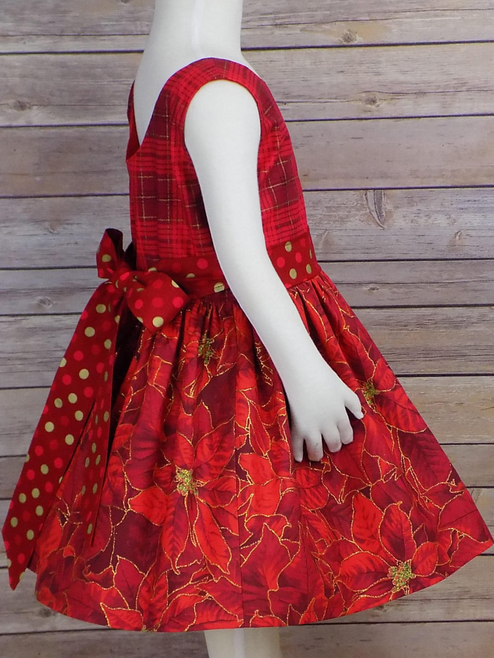 Red Christmas Dress Plaid Christmas Dress Girls Poinsettia | Etsy