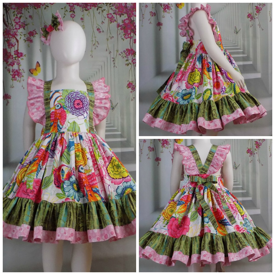 Parrot Jungle Dress, Jungle Pageant Wear, Girls, Ruffle Dress, Floral ...