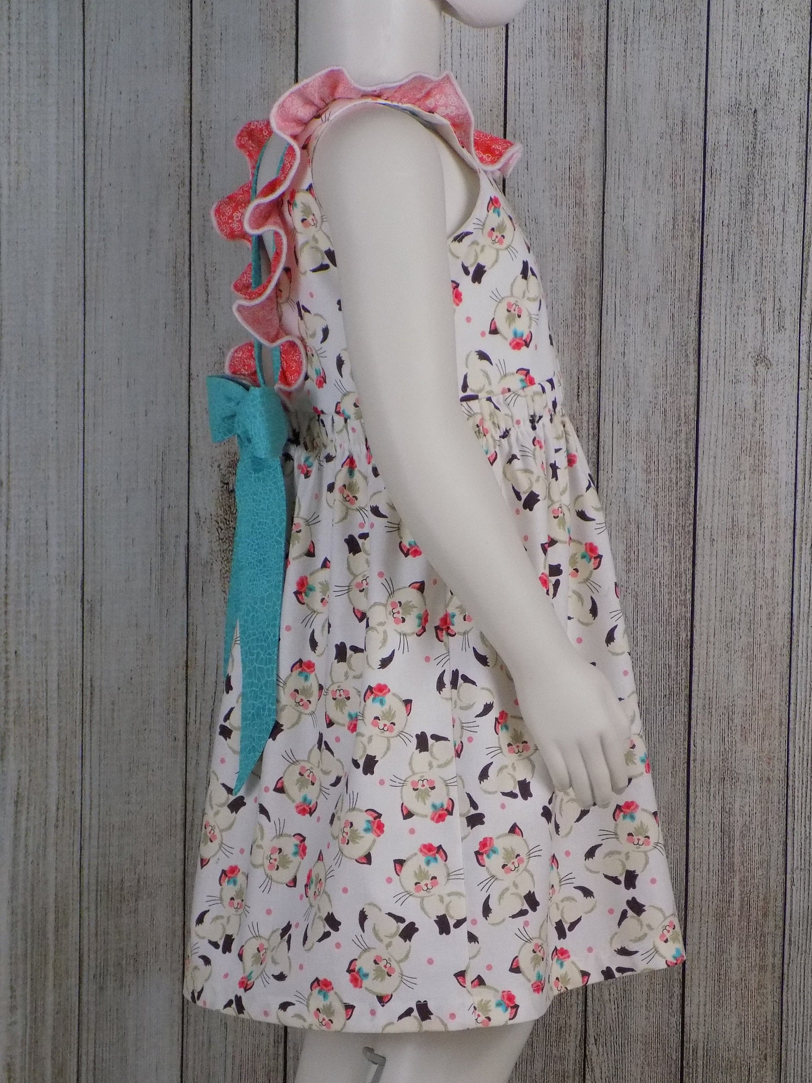 Girls CAT DRESS V Back Dress Open Back Ruffles Cutie Cats | Etsy