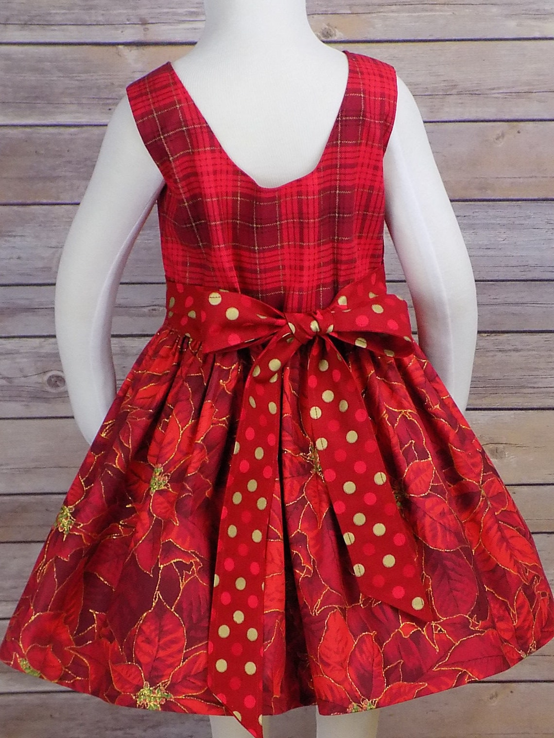 Red Christmas Dress Plaid Christmas Dress Girls Poinsettia | Etsy