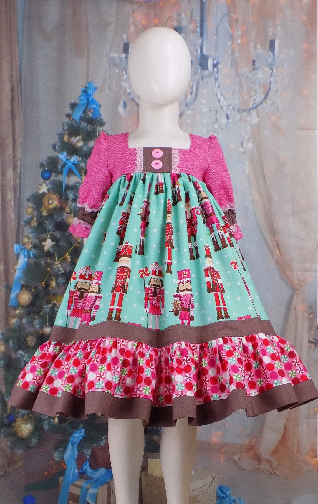 Nutcracker Dress, Girls, Christmas Dress, Pink, Mint, Teal, Candy Cane ...