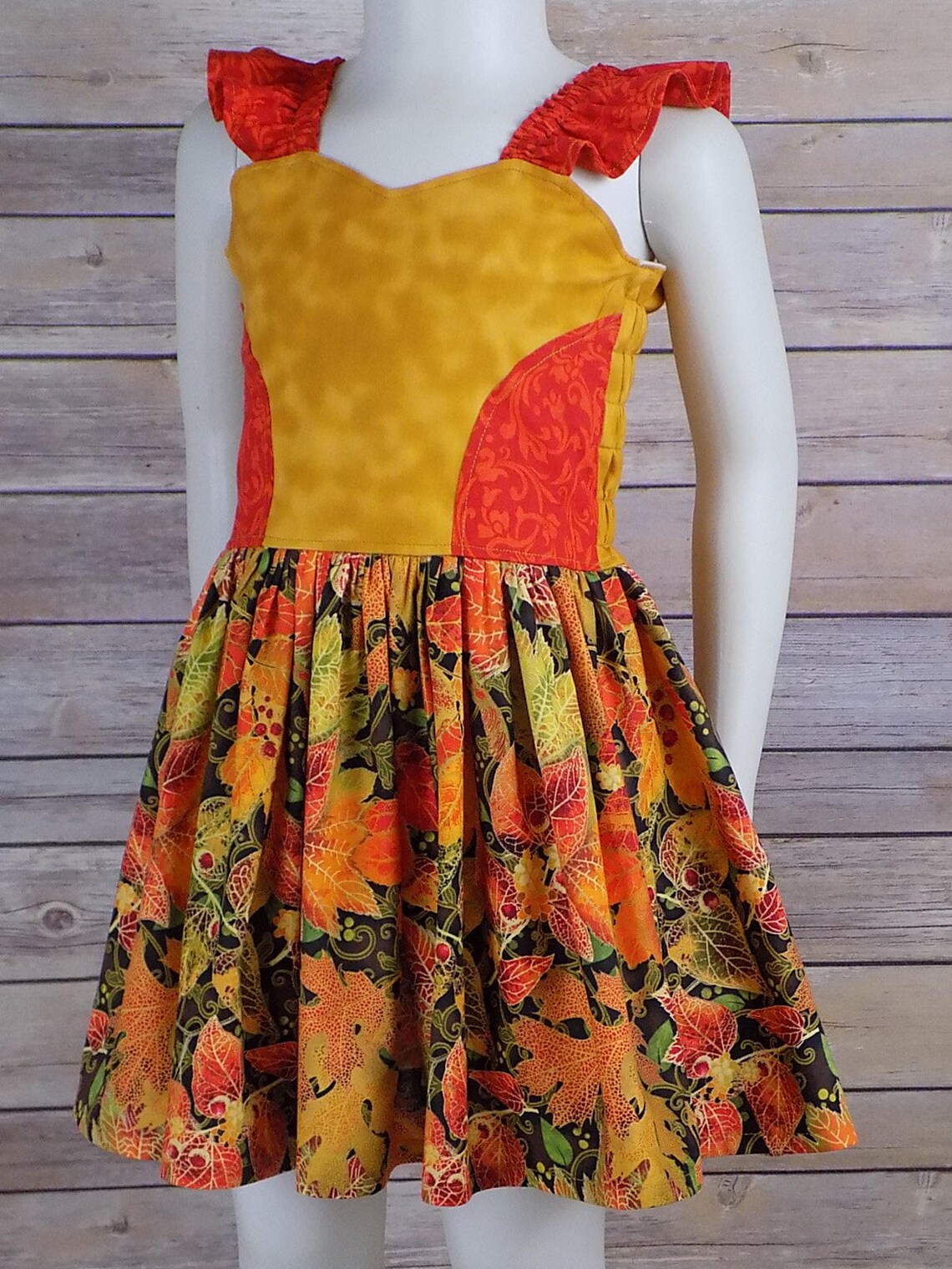 Girls Fall Dress Autumn Leaves in Orange and Golden Yellow | Etsy