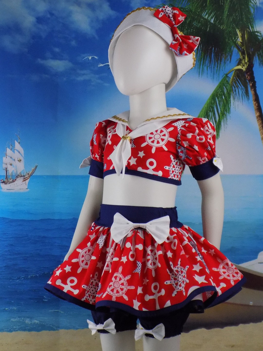 Pageant Sailor Outfit, Anchors, Girls Sailor, Nautical, Crop Top and ...