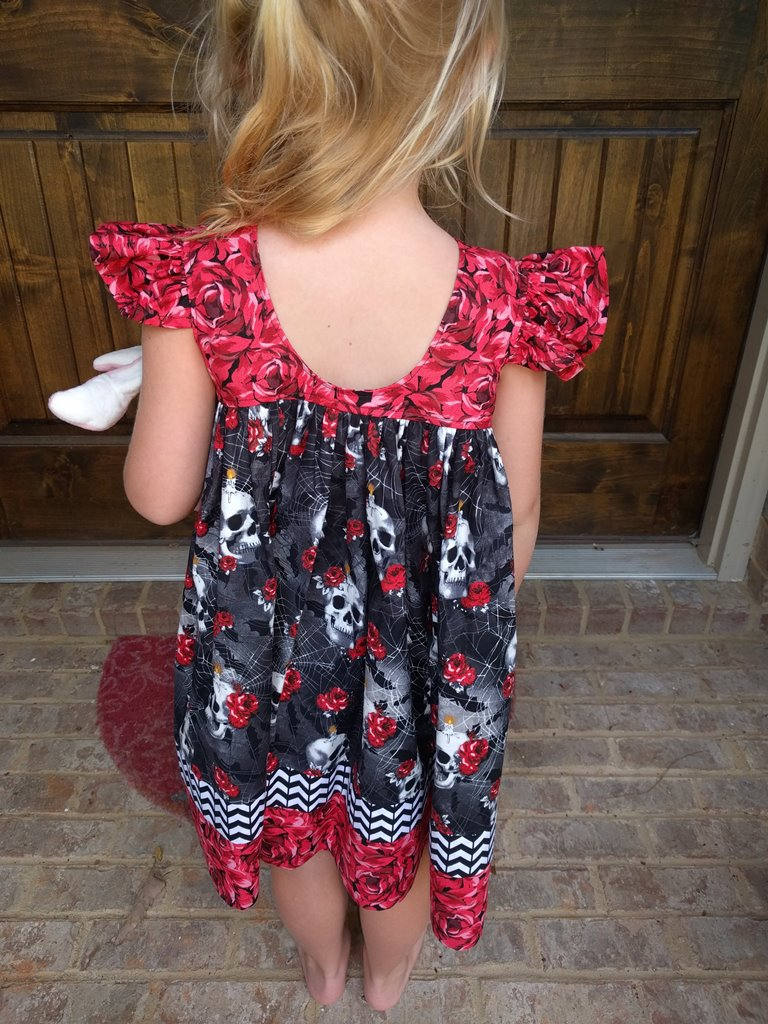 Girls Skull Dress, Girls Halloween Dress, Dress With Red Roses, Day of ...