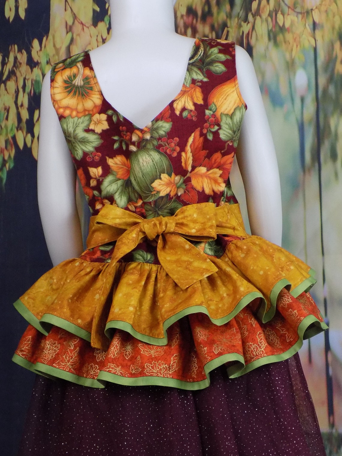 Girls Fall Dress, Thanksgiving Dress, Peplum, Skirt, Gourd, Burgundy ...