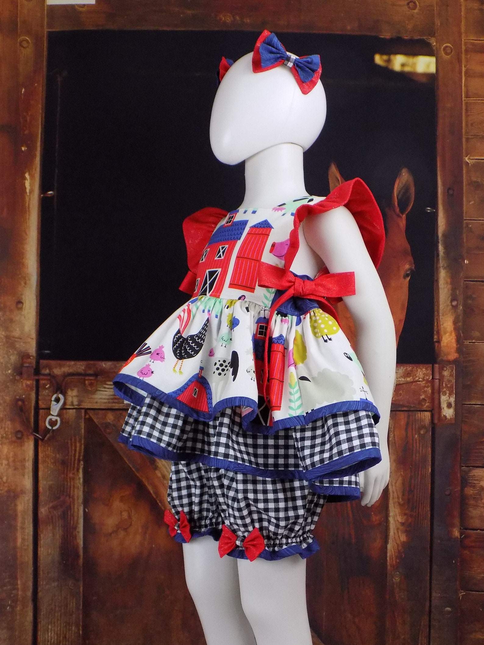 Red Barn Outfit, Girls Farm Outfit, Pageant Wear, Farm Birthday Party ...