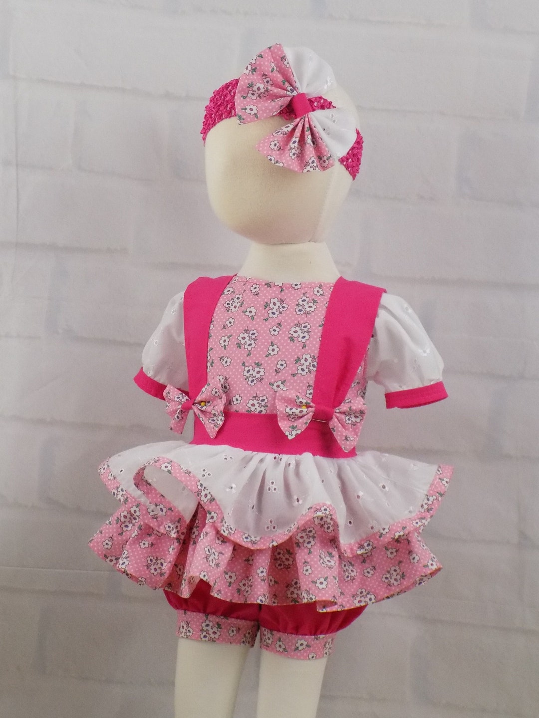 Pink Floral and White Eyelet Casual Wear Set for Pageant, Sportswear ...