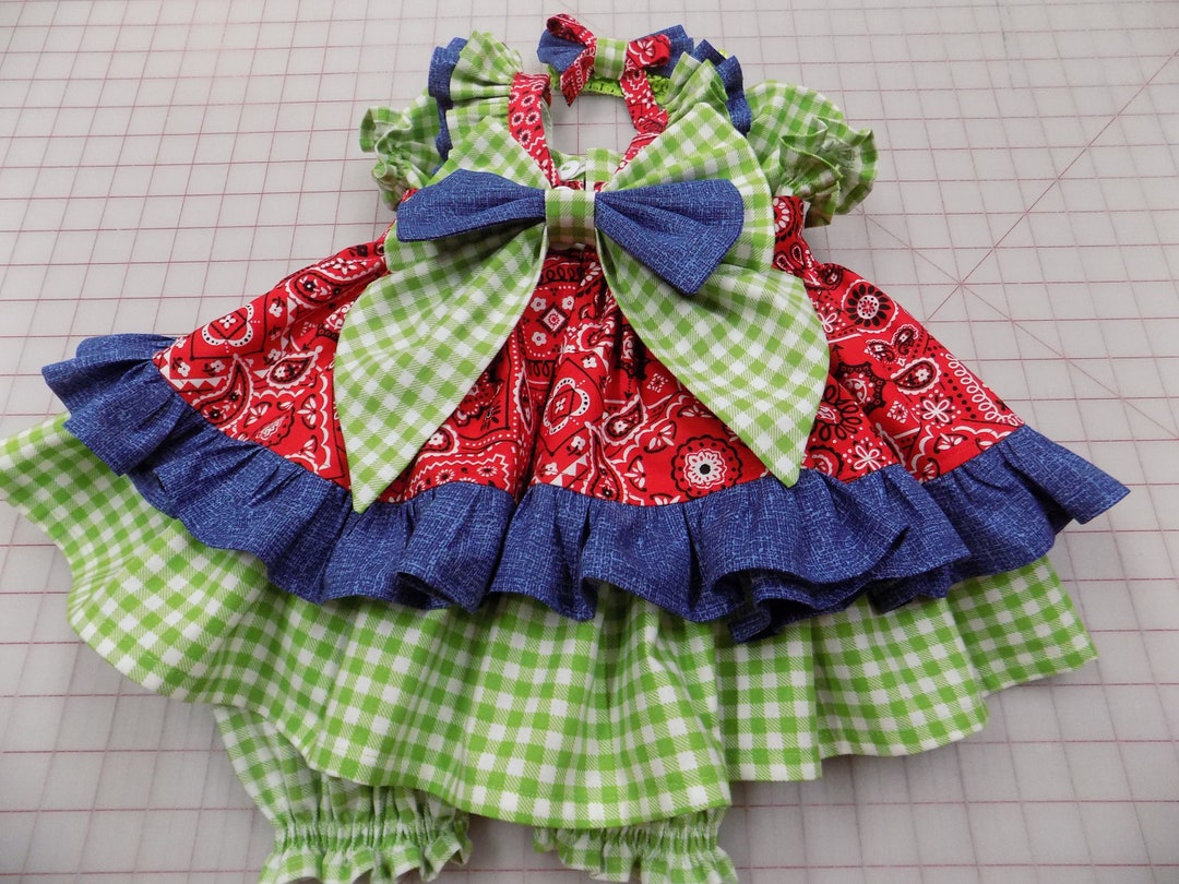 Red Bandana and Gingham Girl Pageant Set, Denim Wear, Farm Wear, Farm ...
